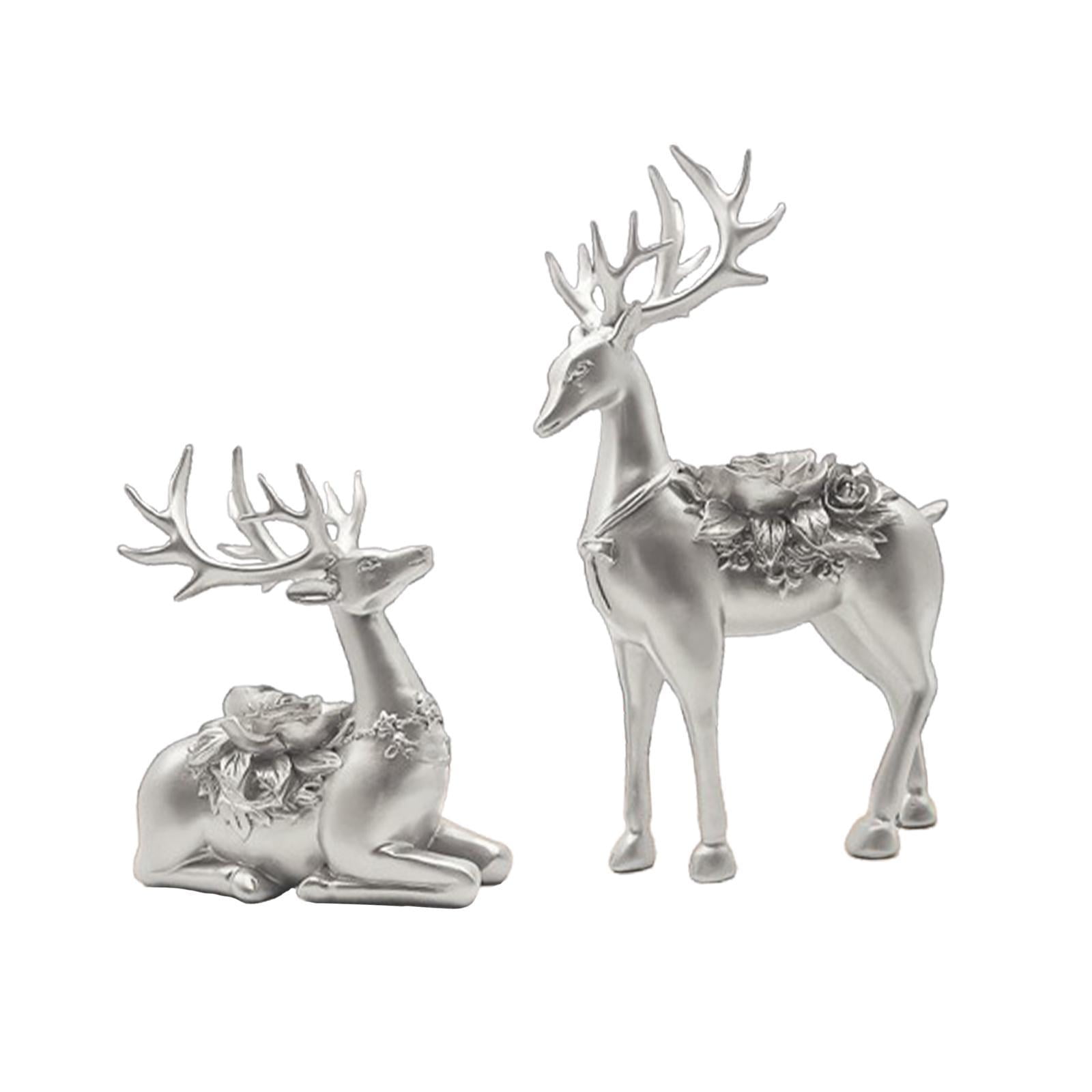 TISHITA 2x Deer Statues Desktop Ornaments Decorative Animal Sculptures ...
