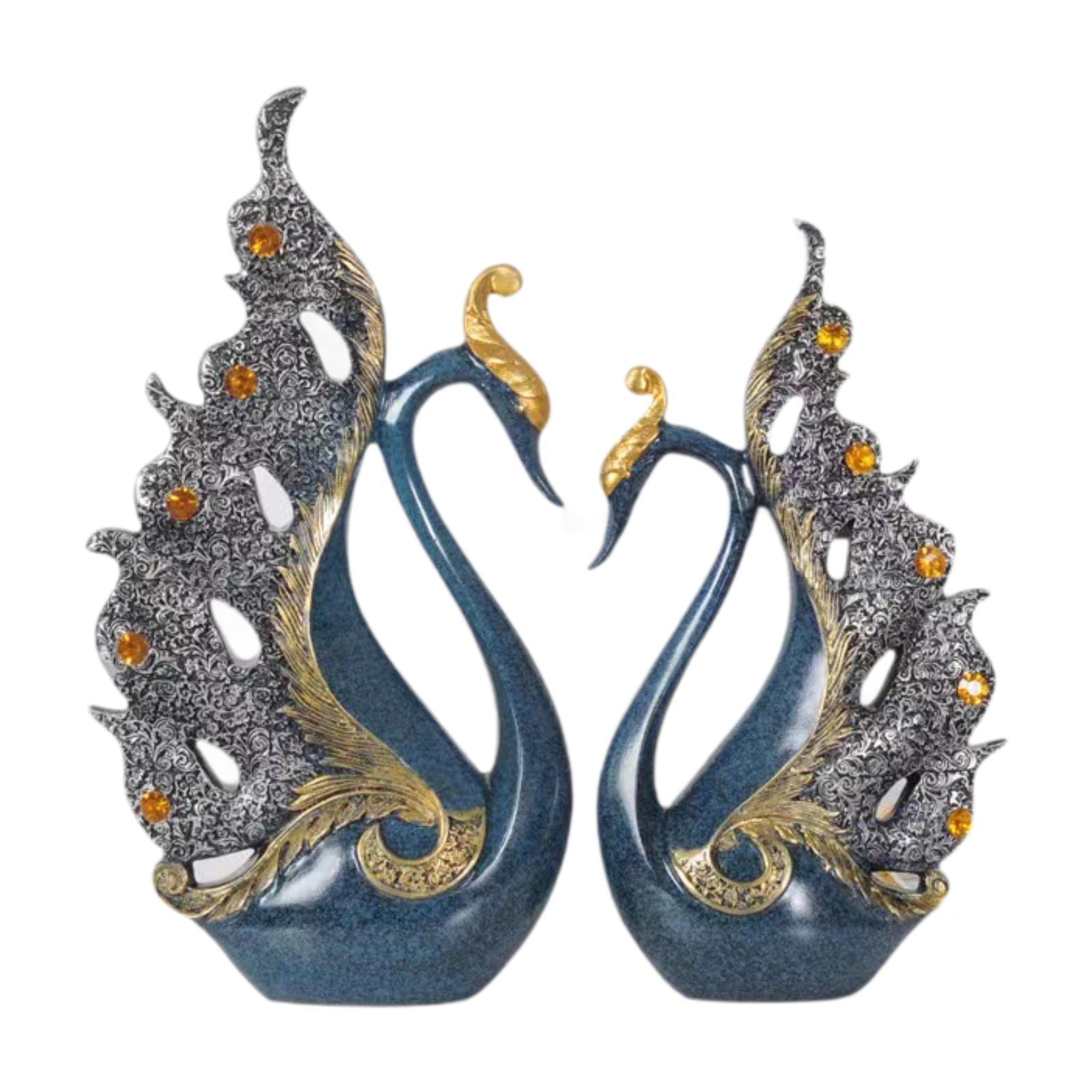 TISHITA 2x Swan Figurines Decor Couple Swan Statue Shelf Wedding Decor ...