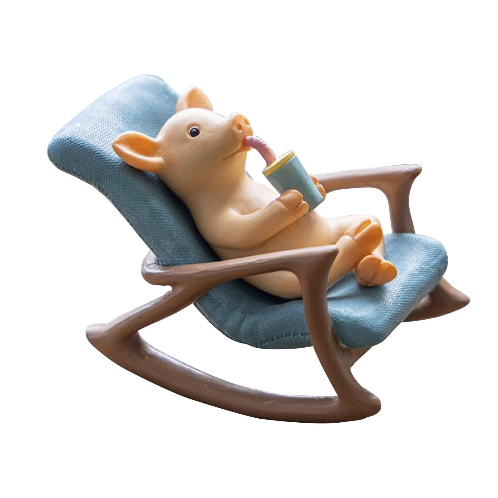 TISHITA Cartoon Animal Pig Sitting on Rocking Chair Statue Desktop ...