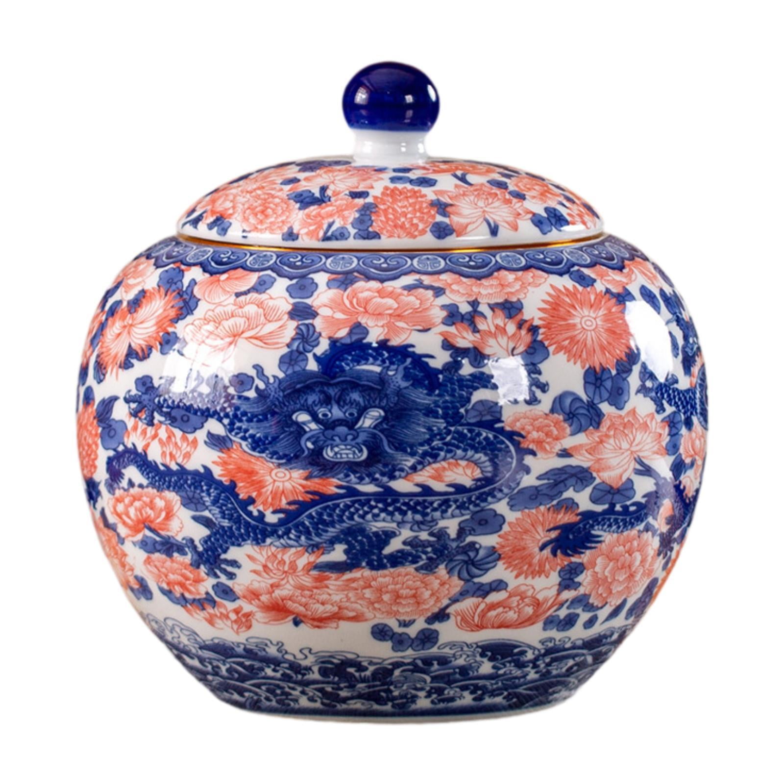 TISHITA Ceramic Tea Storage Jar Blue and White Porcelain Tea Canister ...