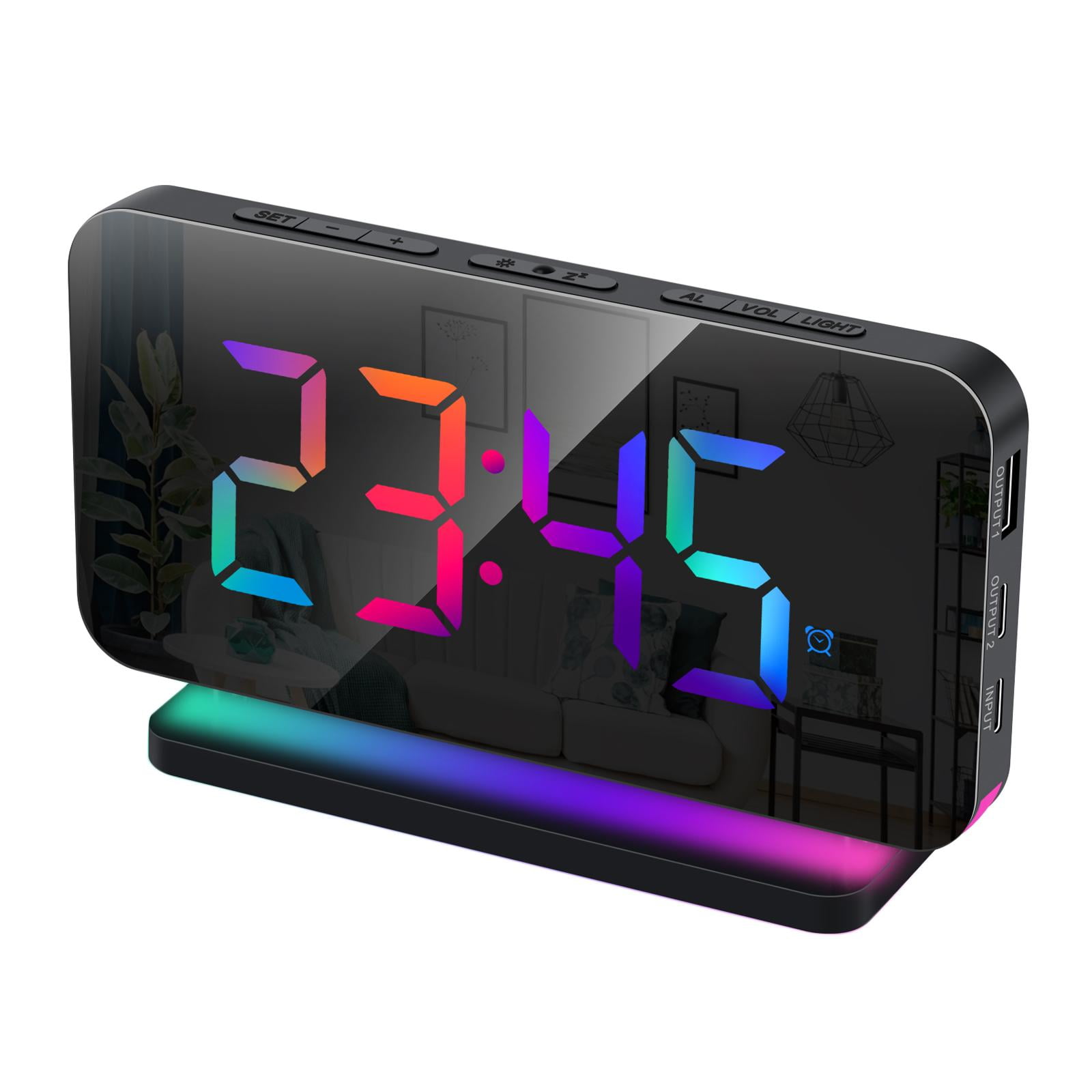 TISHITA Digital Alarm Clock Bedroom Dimmable, Colorful Ambient Light ...