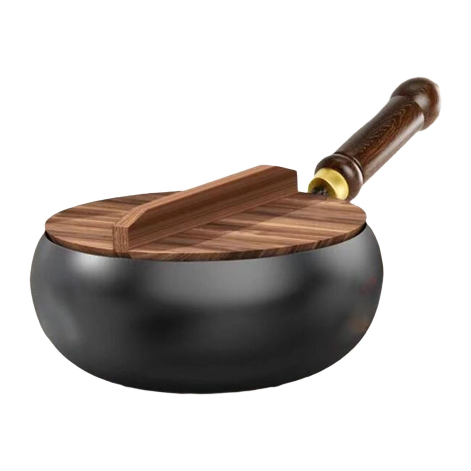 TISHITA Nonstick Wok Flat Bottom Wooden Handle No Coating Gas Boiling ...