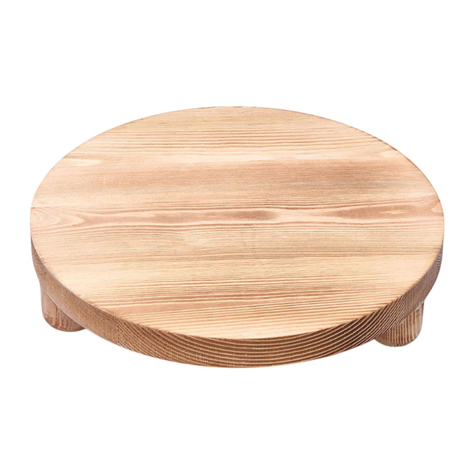 TISHITA Round Display Tray Wood Pedestal Tray Indoor Plant Home Decor ...