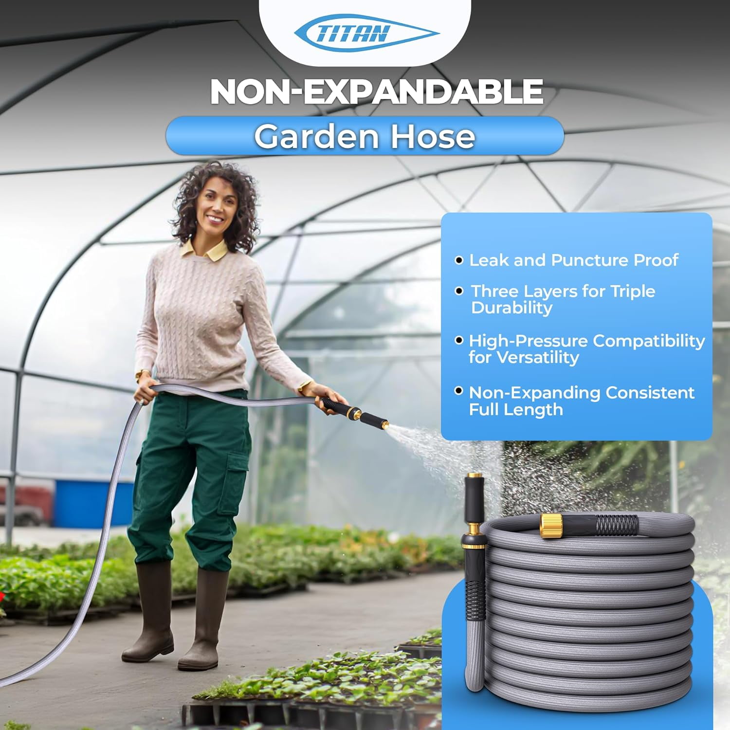 TITAN Garden Hose | Flexible, Lightweight, Kink-Free & Durable Hybrid ...