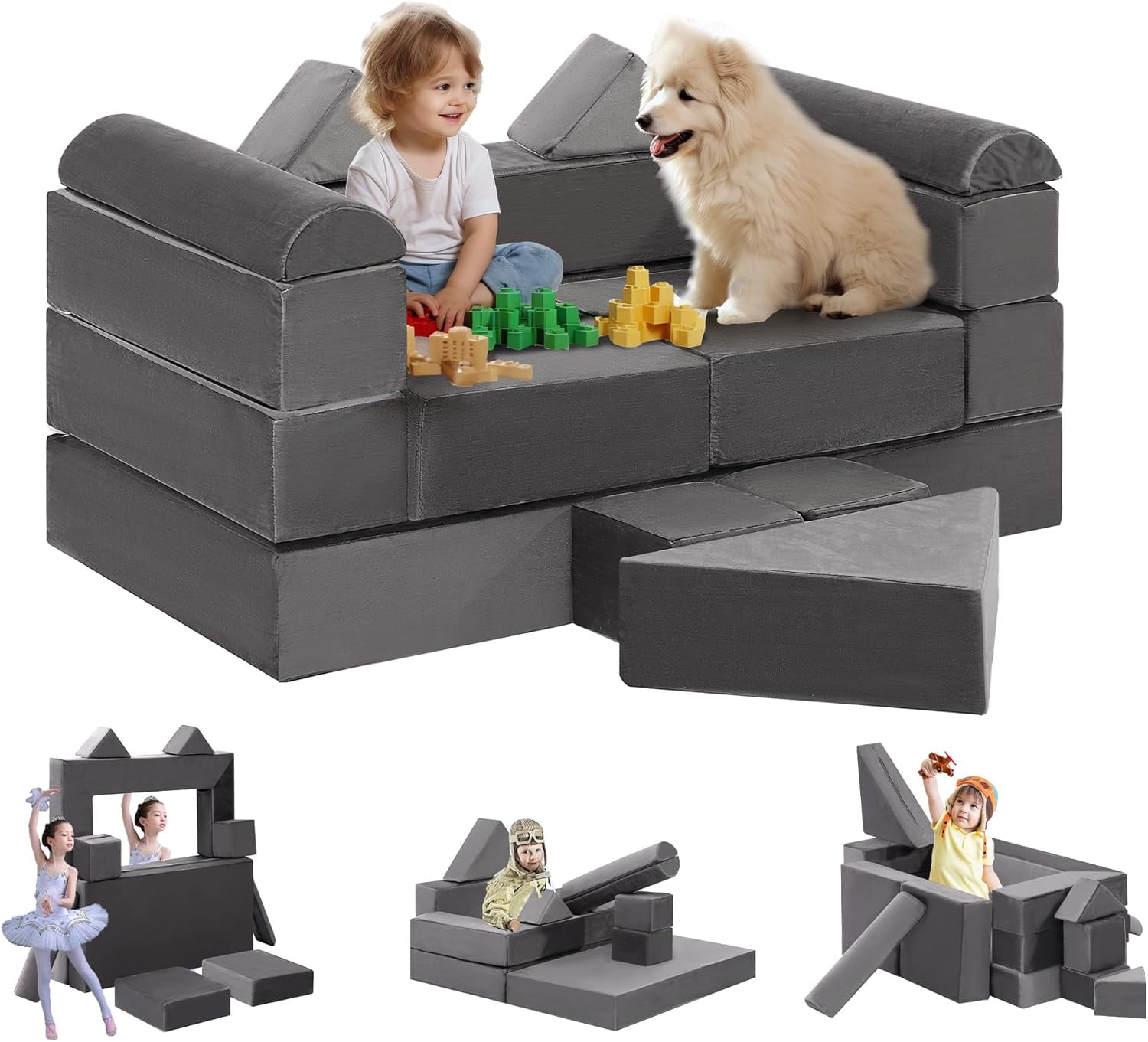 TITIMO 12Pcs Kids Modular Play Couch, Kids Sofa Couch Toddler Couch ...
