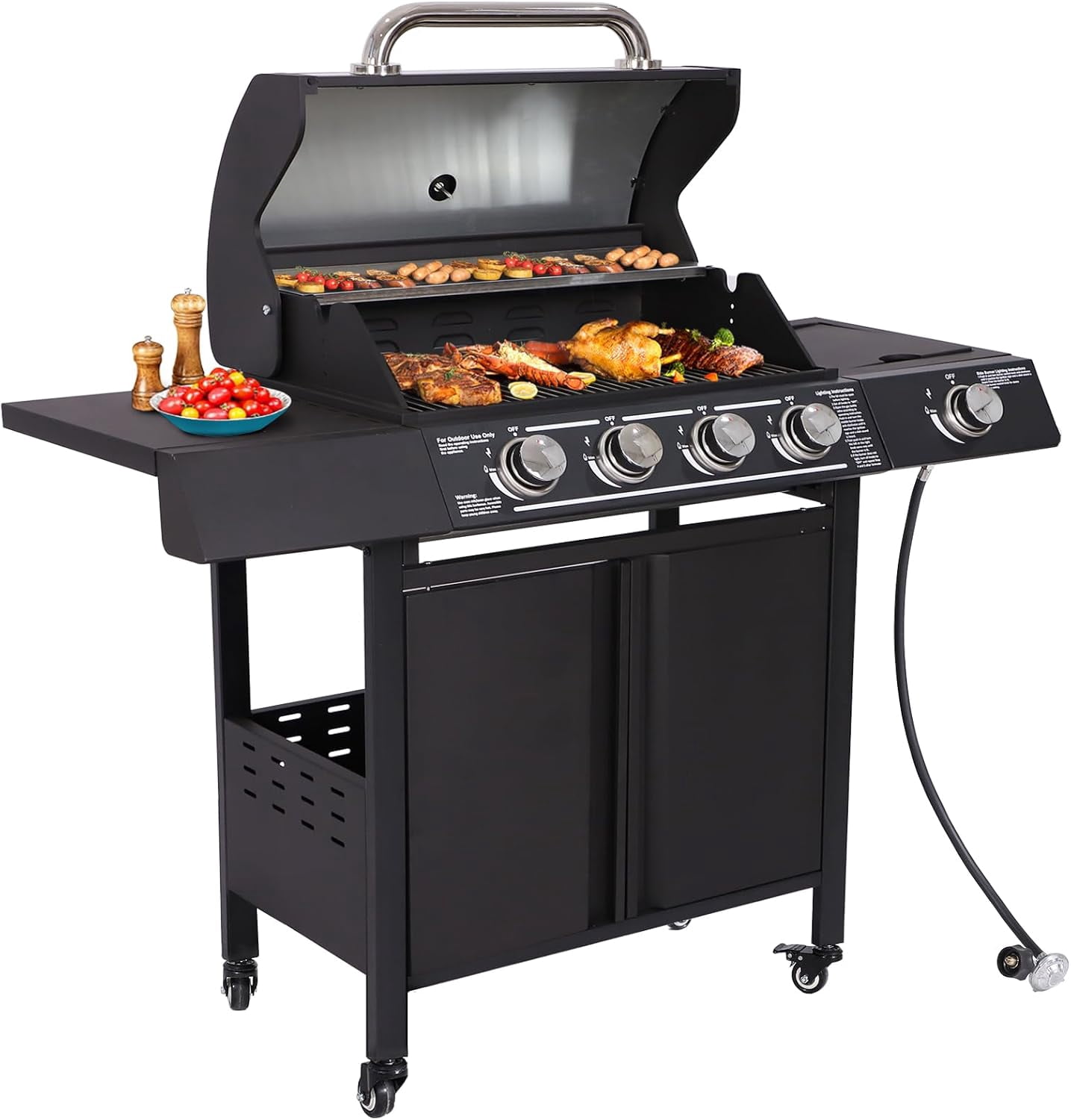 TITIMO 4-Burner Propane Gas Grill with Side Burner Gas Pipe and ...