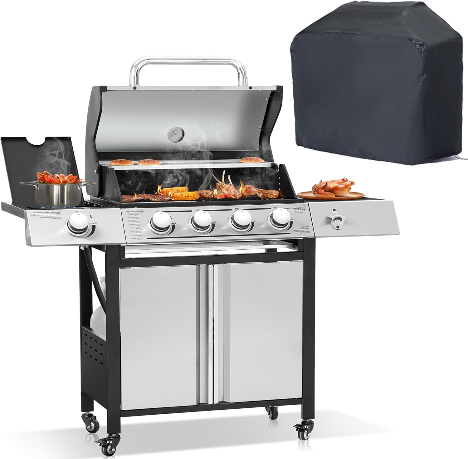 TITIMO 4-Burner Propane Gas Grill with Side Burner and Stainless Steel ...