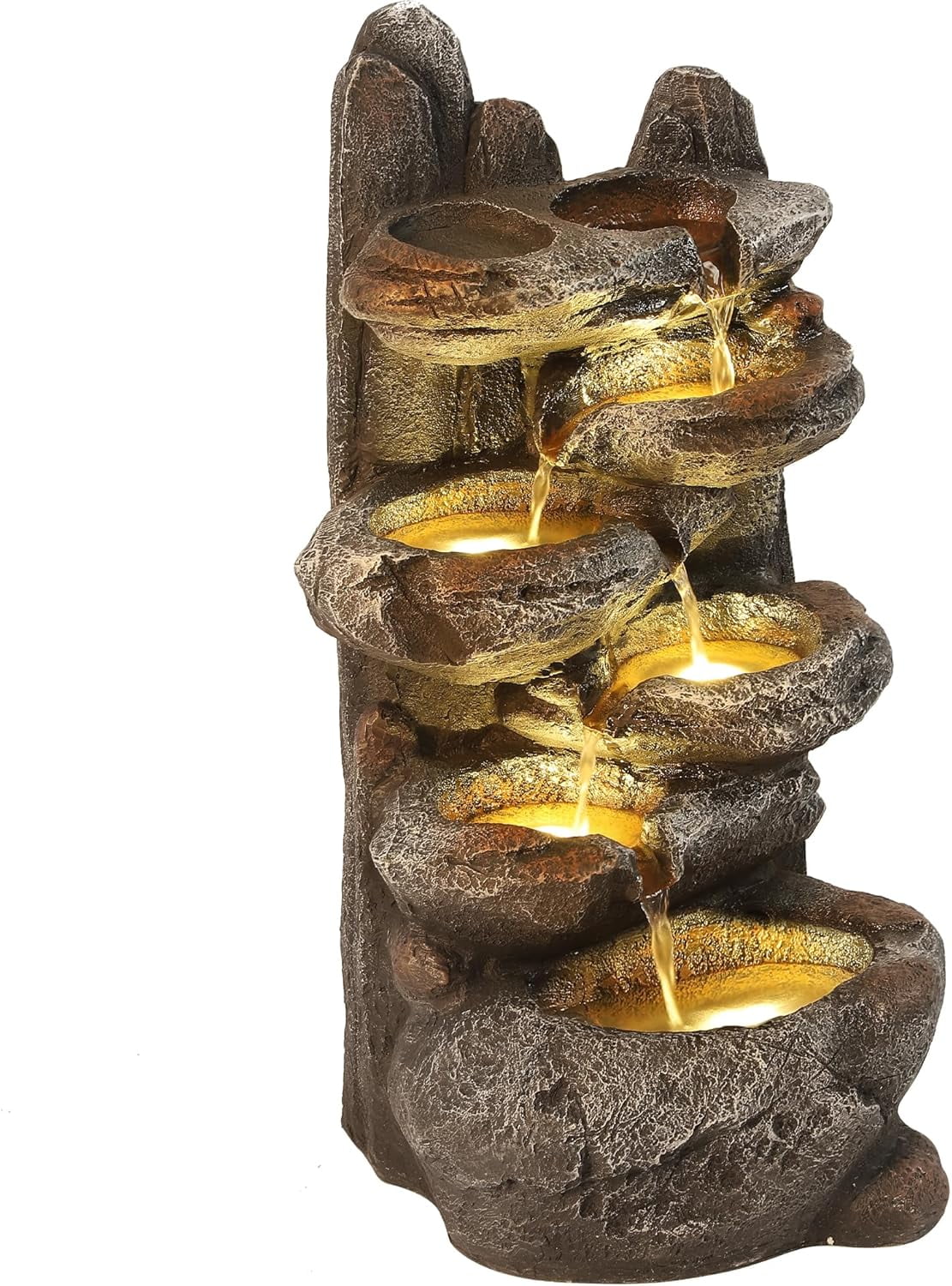 TITIMO 6-Tier Cascading Rock Water Fountain Outdoor Garden Waterfall ...
