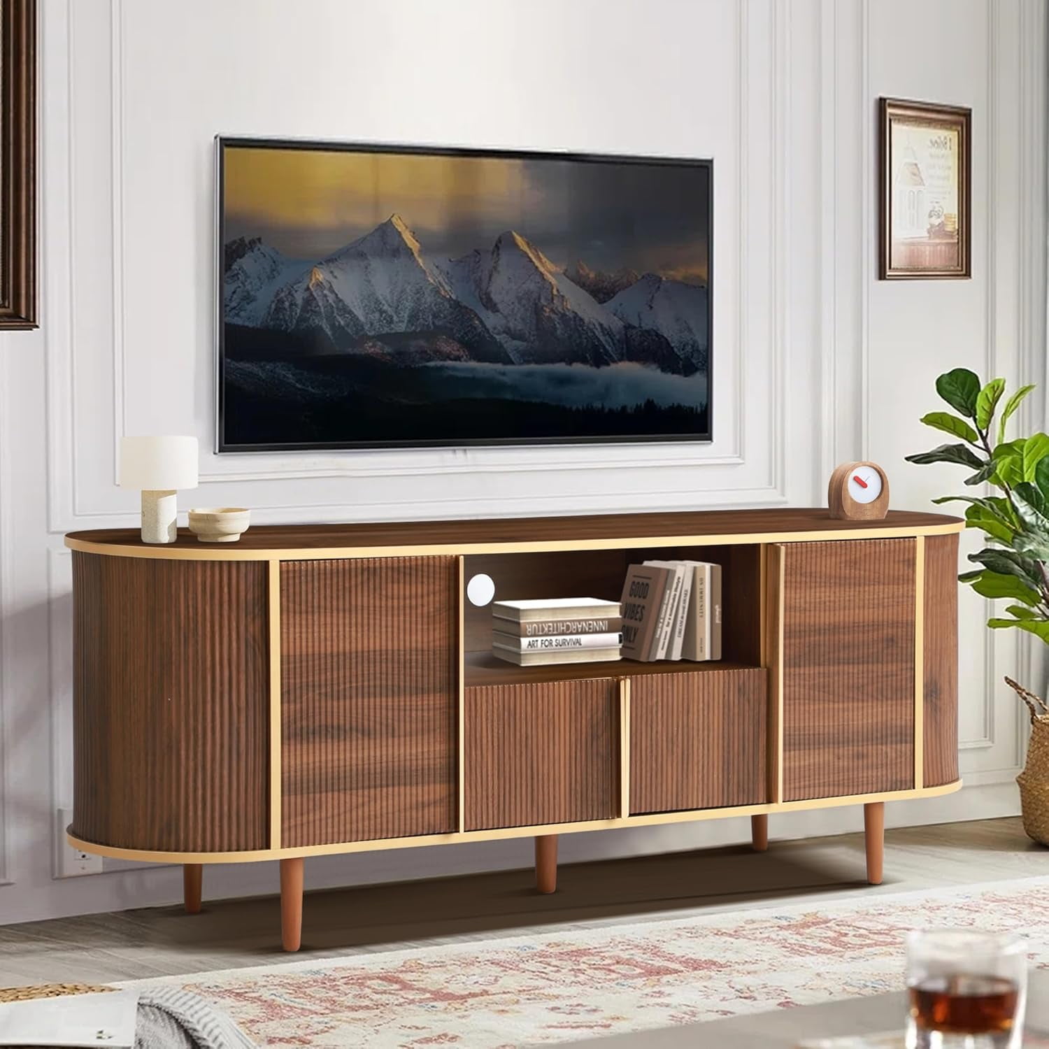 TITIMO 63" Fluted TV Stand for TVs Up to 75 inches, Modern ...