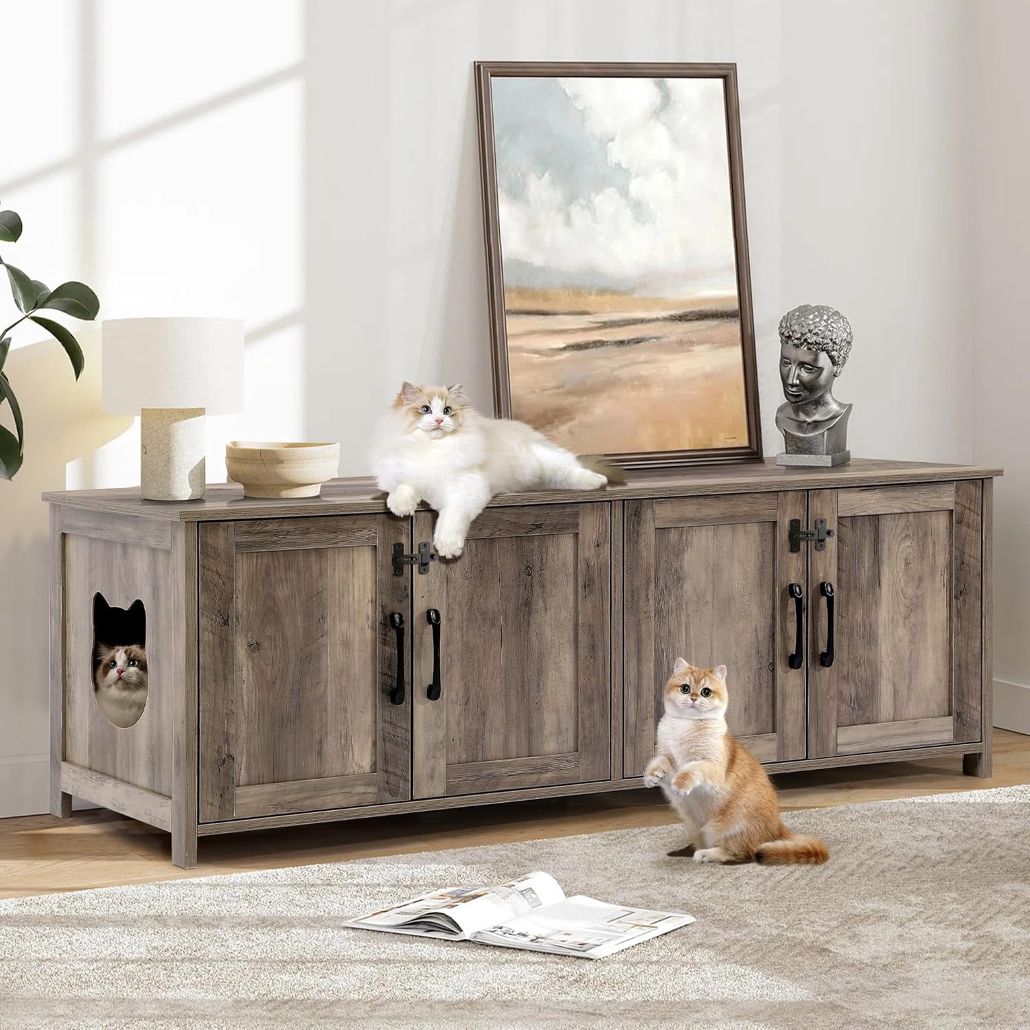 TITIMO Cat Litter Box Enclosure for 2 Cats - Litter Box Furniture ...