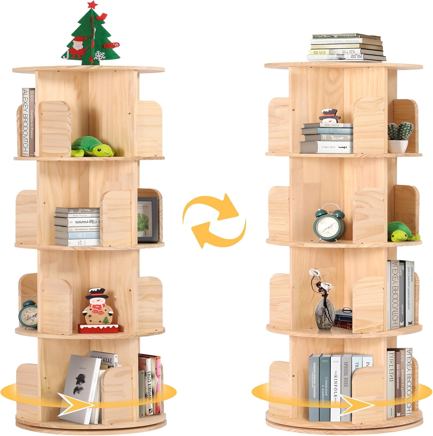 TITIMO Stackable Rotating Bookshelf,4 Tier 360°Display Spinning ...