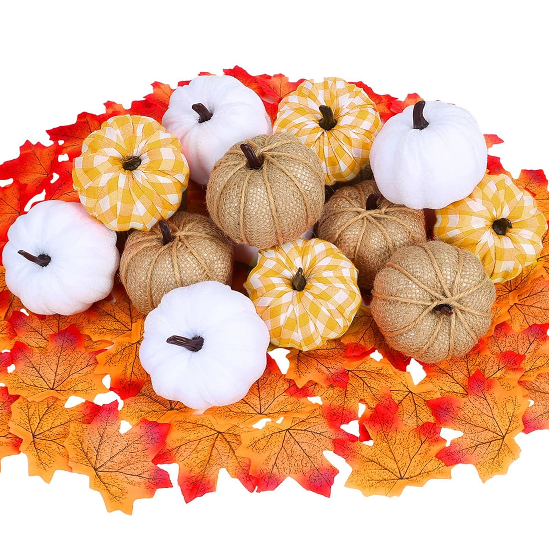 TITOUMI 12PCS Assorted Fake Pumpkins with 50pcs le Leaves Artificial ...