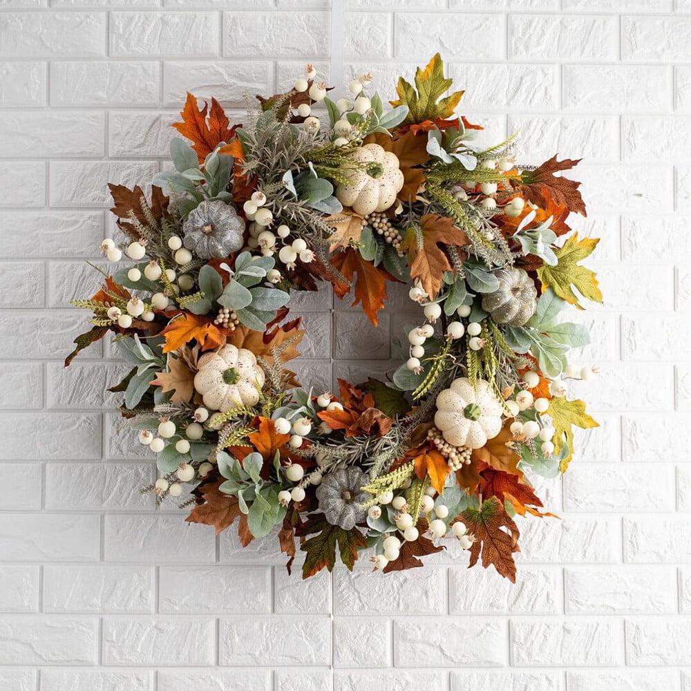 TITOUMI 14" Farmhouse Fall Wreath Decor - Rustic Door Decor with White ...