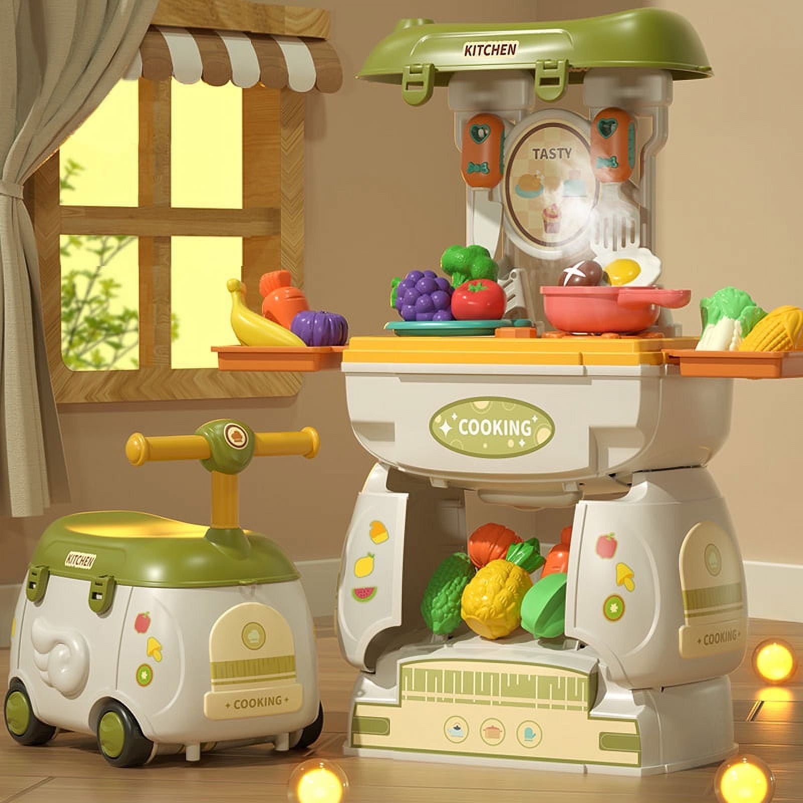 TITOUMI 2 in 1 Toy Kitchen Playset, Pretend Toy Set convertible to ...
