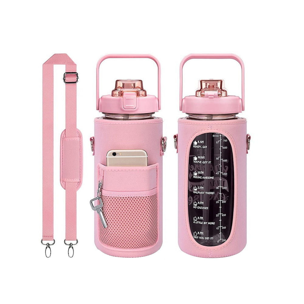 TITOUMI 2L Water Bottle with Sleeve & Strap, Large Half Gallon 64 OZ ...