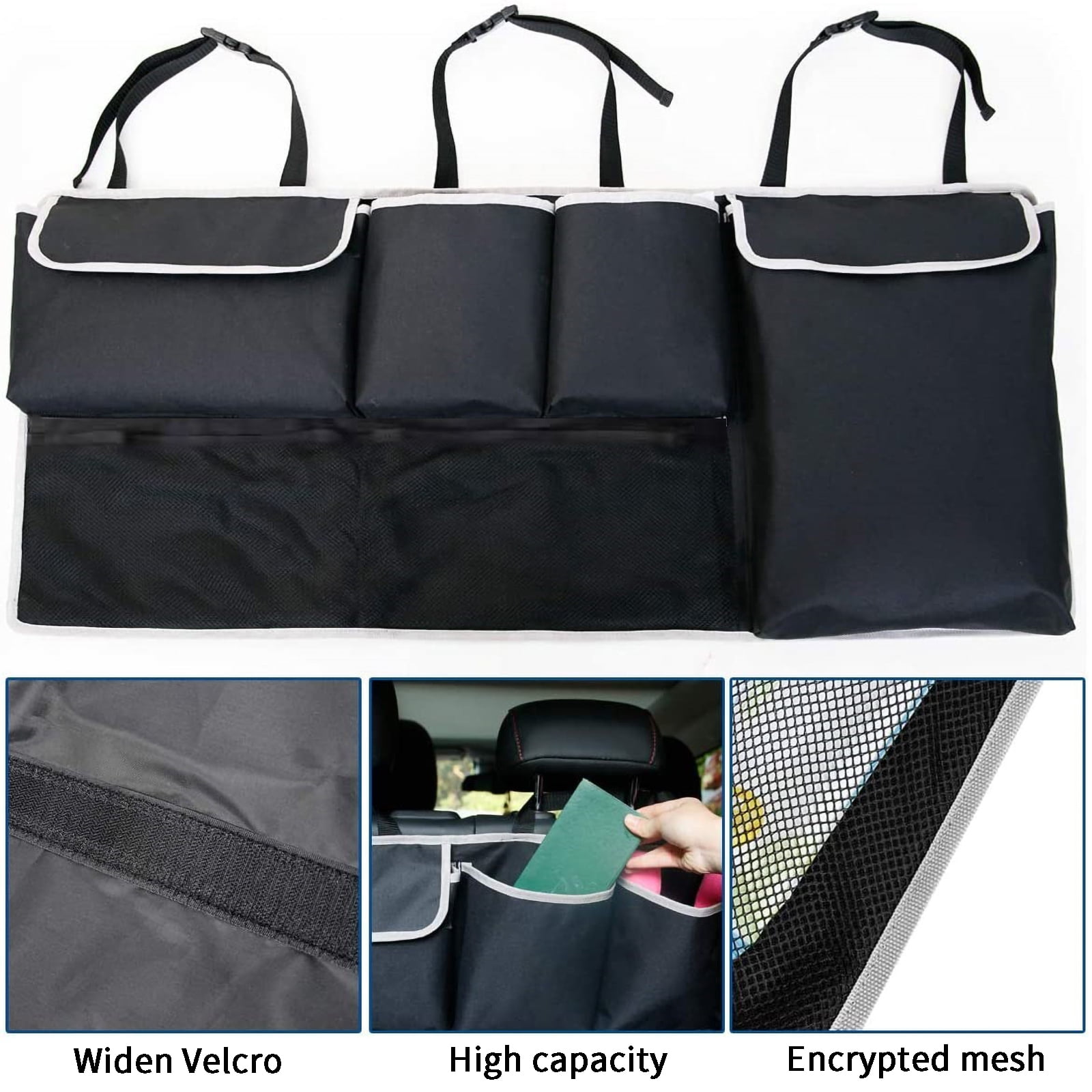 TITOUMI Car Trunk Hanging Organizer, Backseat Bag with 4 Pockets & 2 ...