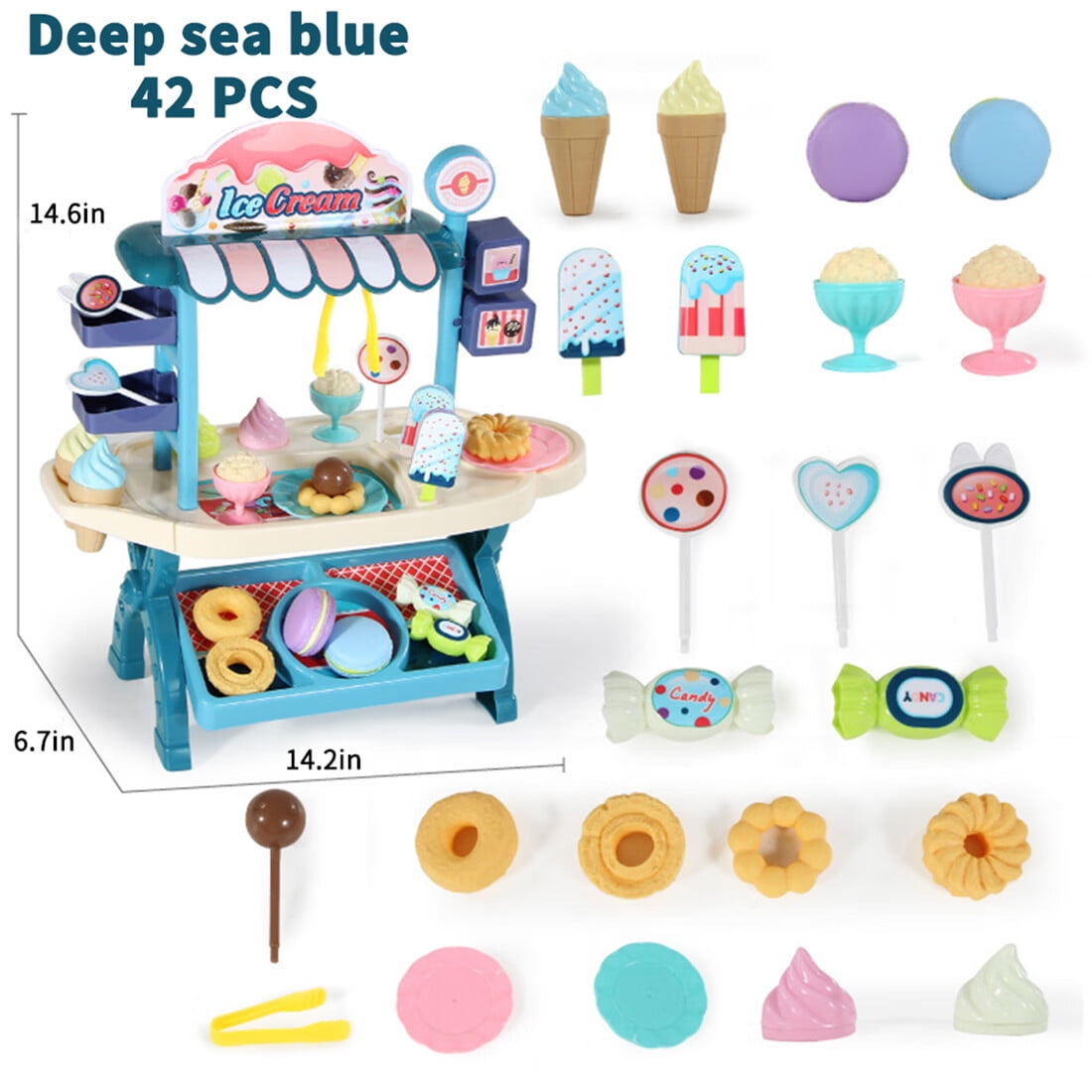 TITOUMI Children's Simulated Ice Cream Candy Trolley Cart Toys, Snacks ...