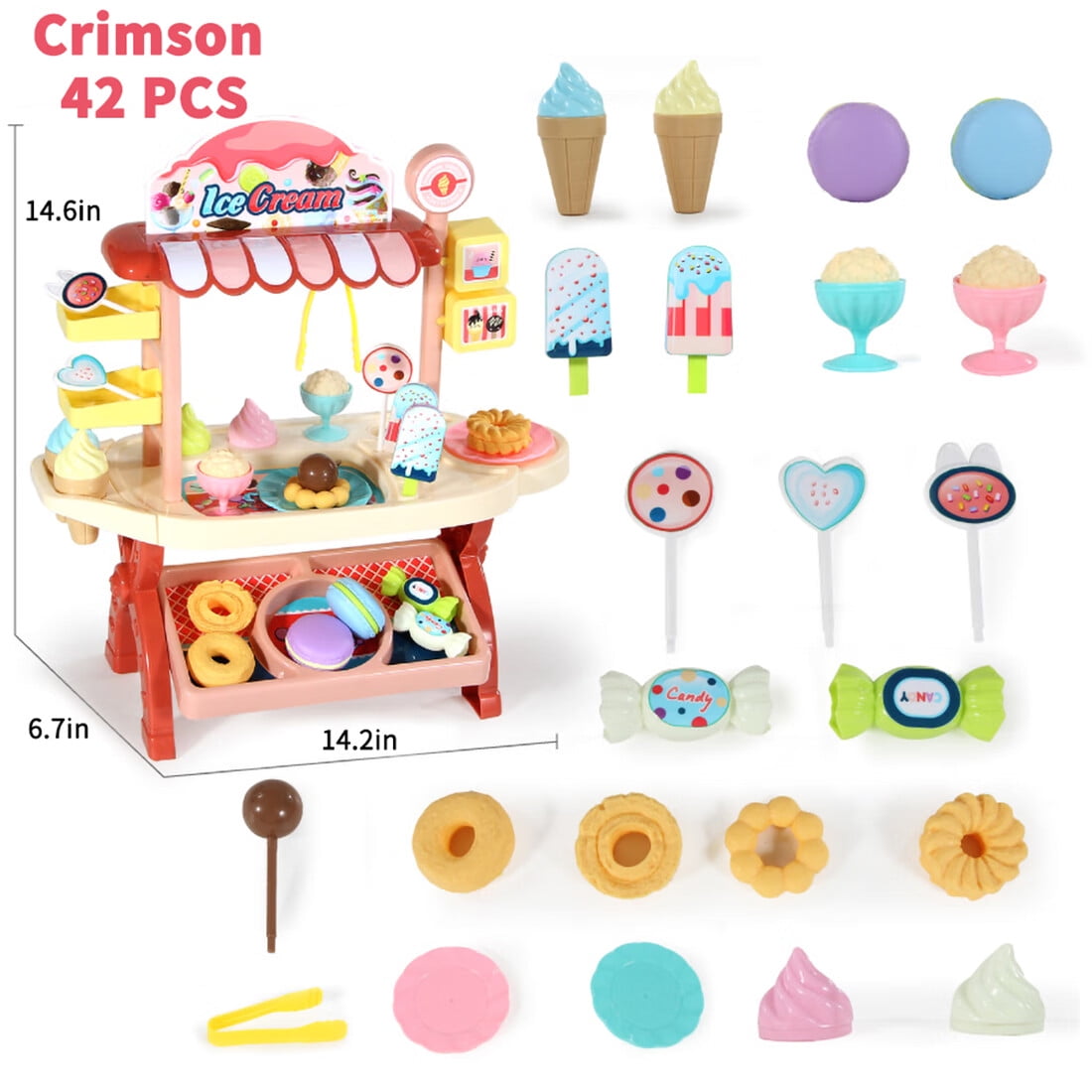 TITOUMI Children's Simulated Ice Cream Candy Trolley Cart Toys, Snacks ...