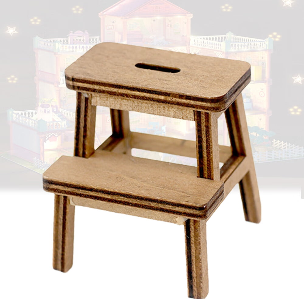 TITOUMI Dollhouse Miniature Furniture Step Stool, High Leg Double Stool ...