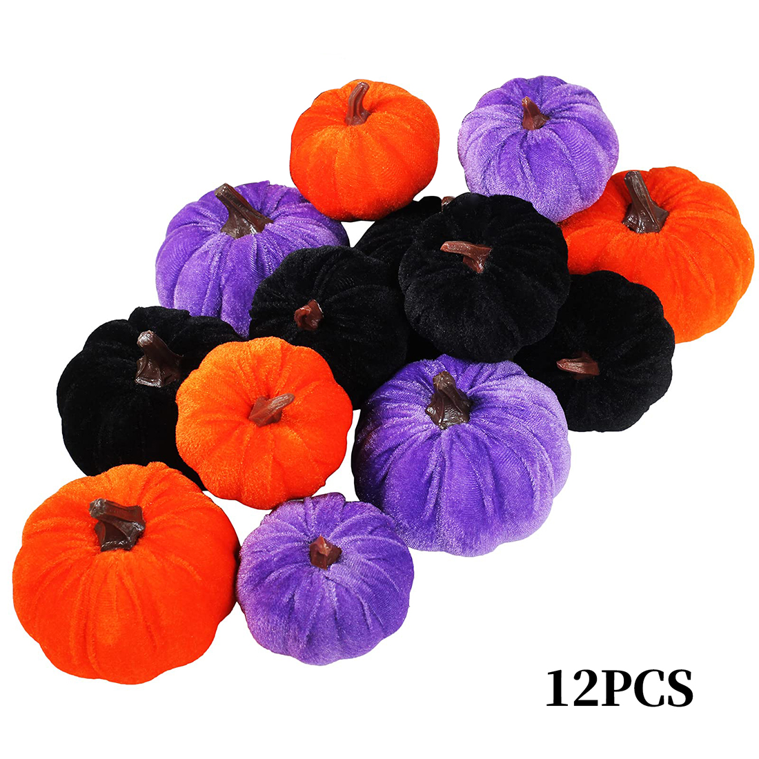 TITOUMI Halloween Pumpkin, 12 Pack Velvet Pumpkins Decor Fall Harvest Small Artificial Pumpkins ...