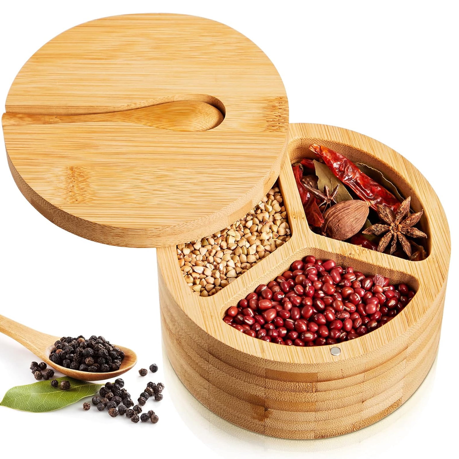 TITOUMI Natural Bamboo Spice Bottles Containers, Condiment Pot for ...