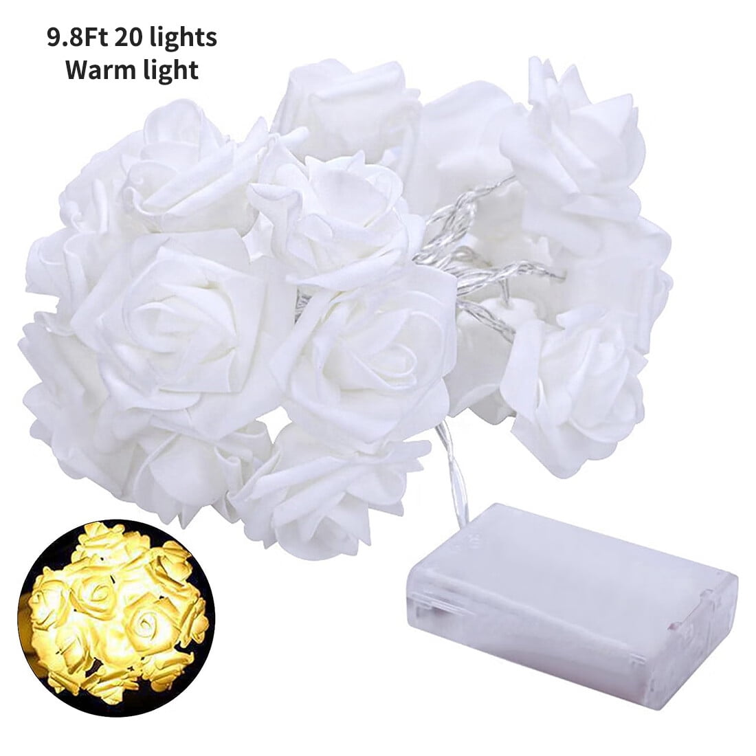 TITOUMI White Rose String Lights for Bedroom, Battery Operated LED ...