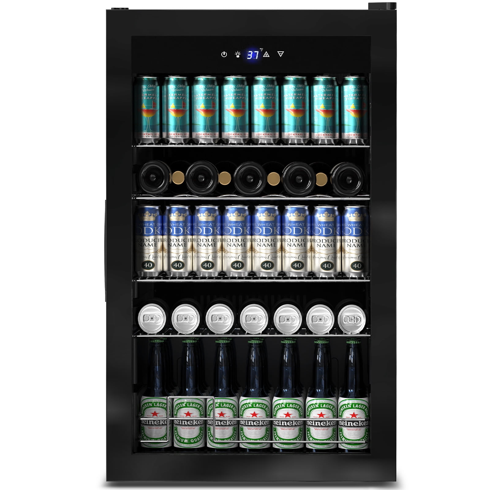 TITTLA 150 Can Beverage Refrigerator with Glass Door,Extra Bottles Rack ...
