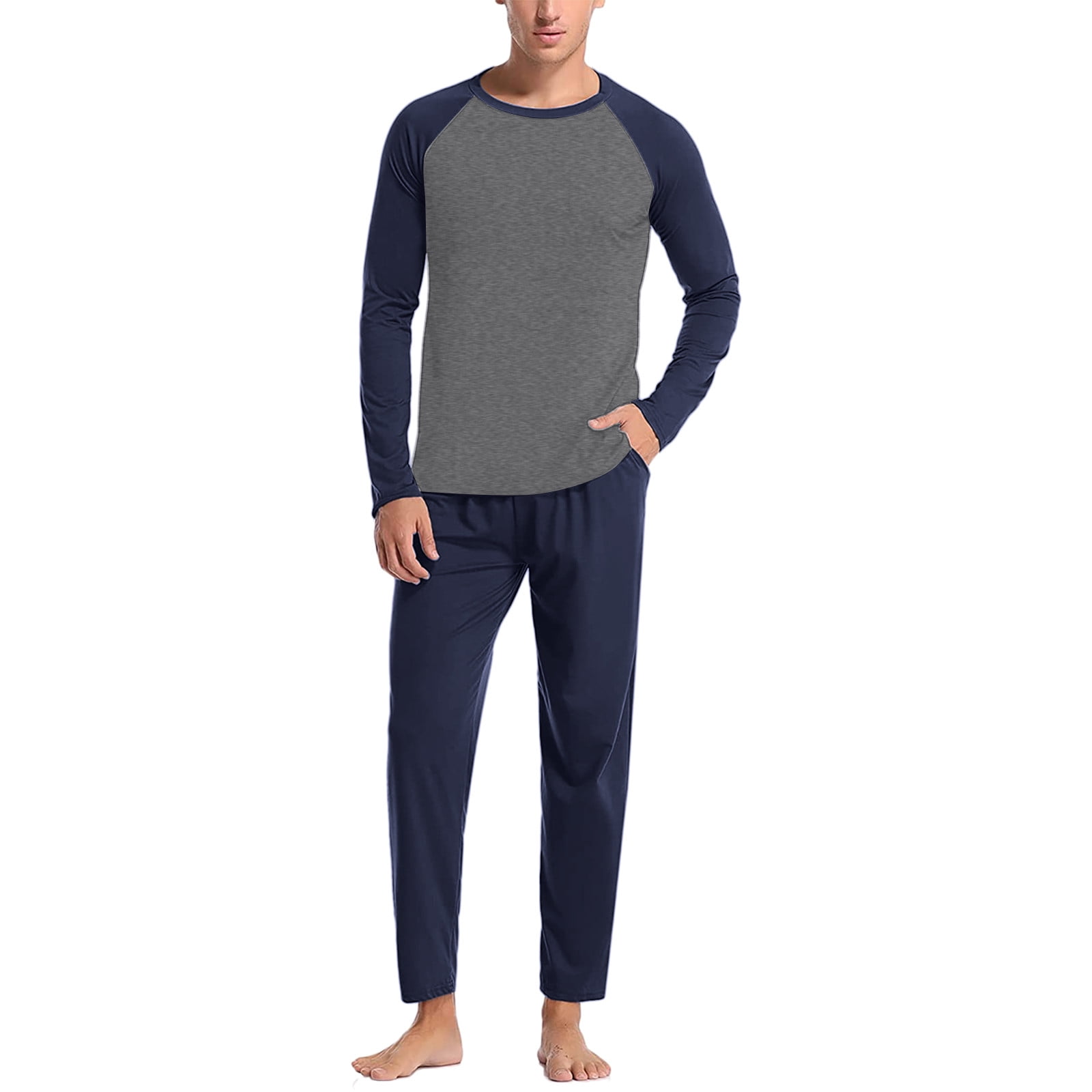 TIWEKE Mens Pajama Set—Mens Four Seasons Soft Home Solid Color Shirt ...