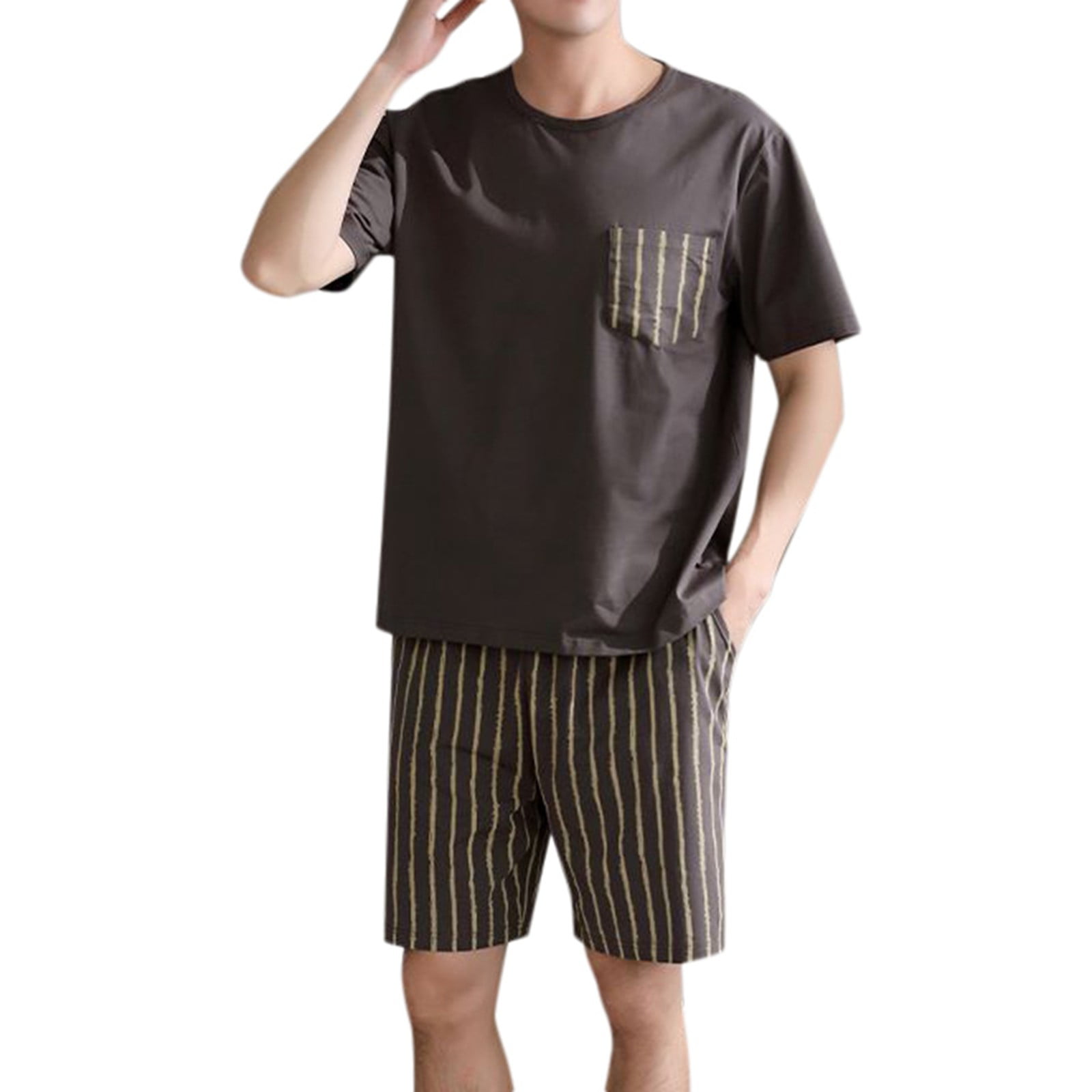 TIWEKE Summer Pajamas for Men Short Sleeve Leisure Simple Can Be Worn ...