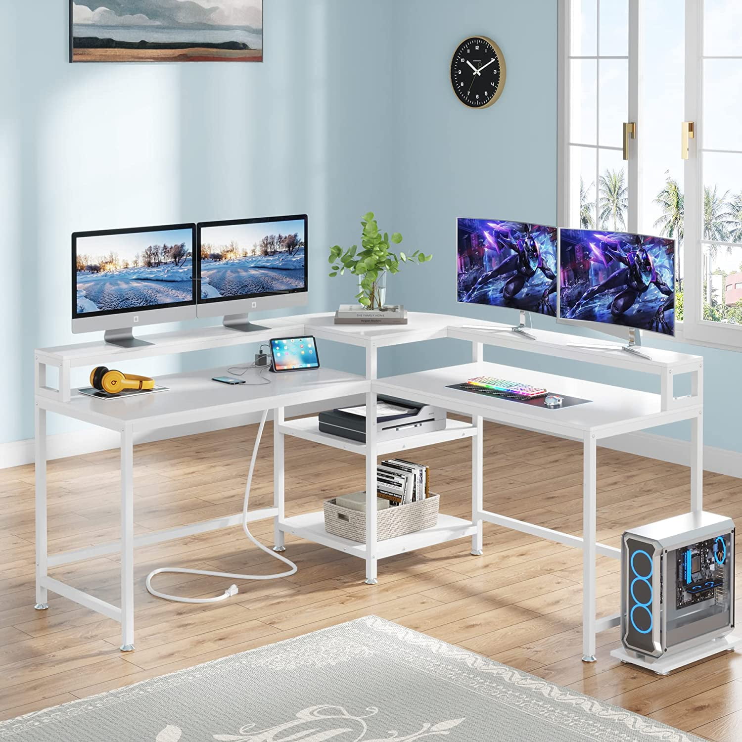 TIYASE L Shaped Desk with Power Outlet and USB Port, 59 in L-Shaped ...