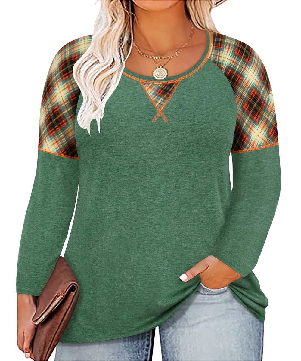 TIYOMI Ladies Plus Size 4X Christmas Plaid Tunic Long Sleeve Raglan ...