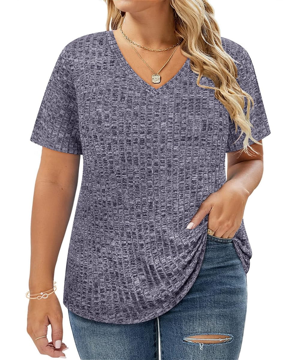 TIYOMI Ladies Plus Size 4X Navy Blue Shirts Summer Knitting Short ...