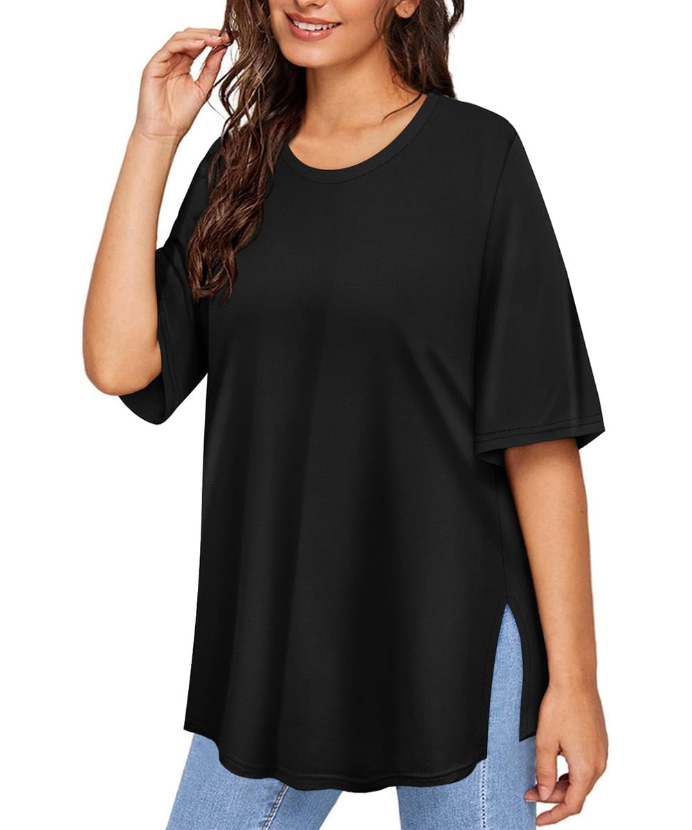 TIYOMI Ladies Plus Size 4X Oversized T-Shirts Black Summer Short Sleeve ...