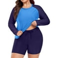 TIYOMI Ladies Plus Size 4X Surfing Long Sleeve Swimsuits 2 Piece Swimwear Blue Rash Guard UPF 50 ...