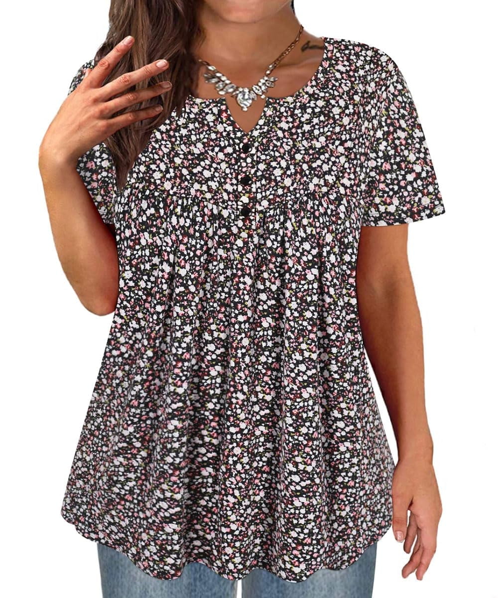 TIYOMI Ladies Plus Size 4X Swing Flowy Tops Henley Blouses Summer Short ...