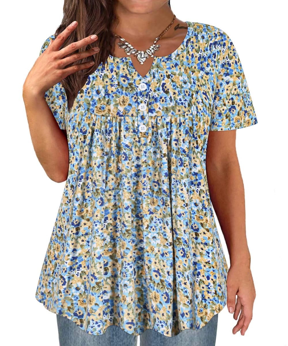 TIYOMI Ladies Plus Size 4X Swing Flowy Tops Henley Blouses Summer Short ...