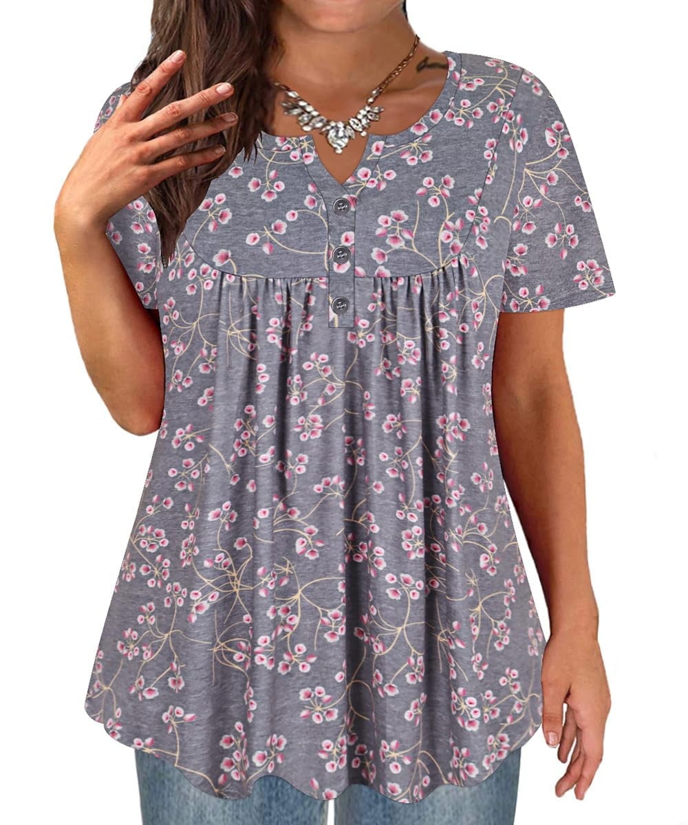 TIYOMI Ladies Plus Size 4X Swing Flowy Tops Henley Blouses Summer Short ...