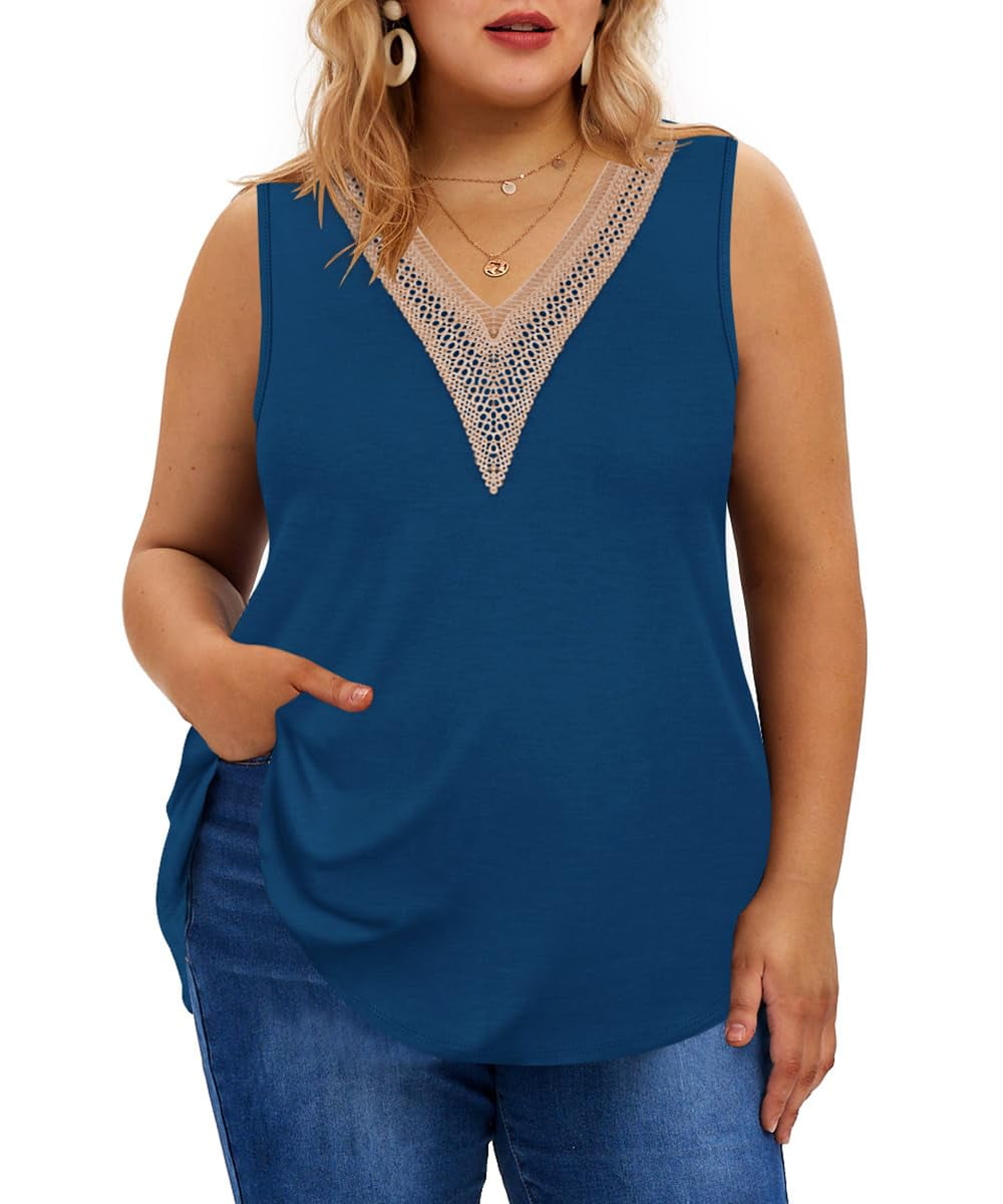 TIYOMI Ladies Plus Size 4X Tank Tops Deep Blue Sleeveless Tunics ...