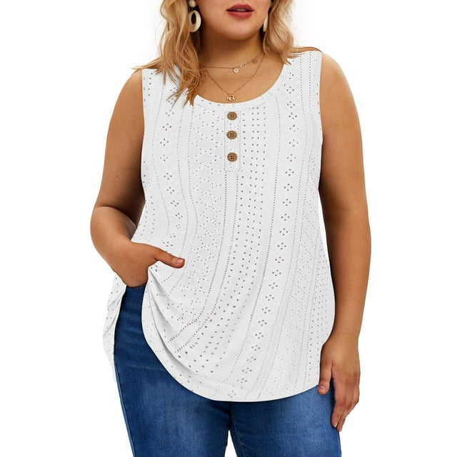 TIYOMI Ladies Plus Size 4X Tank Tops White Eyelet Sleeveless Tunics ...
