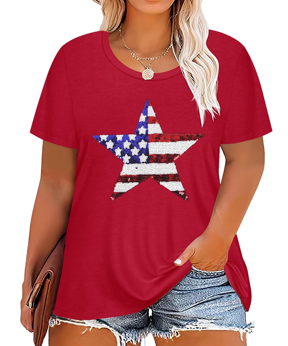 TIYOMI Ladies Plus Size 4X Tops 4th of July Summer Short Sleeve Red ...