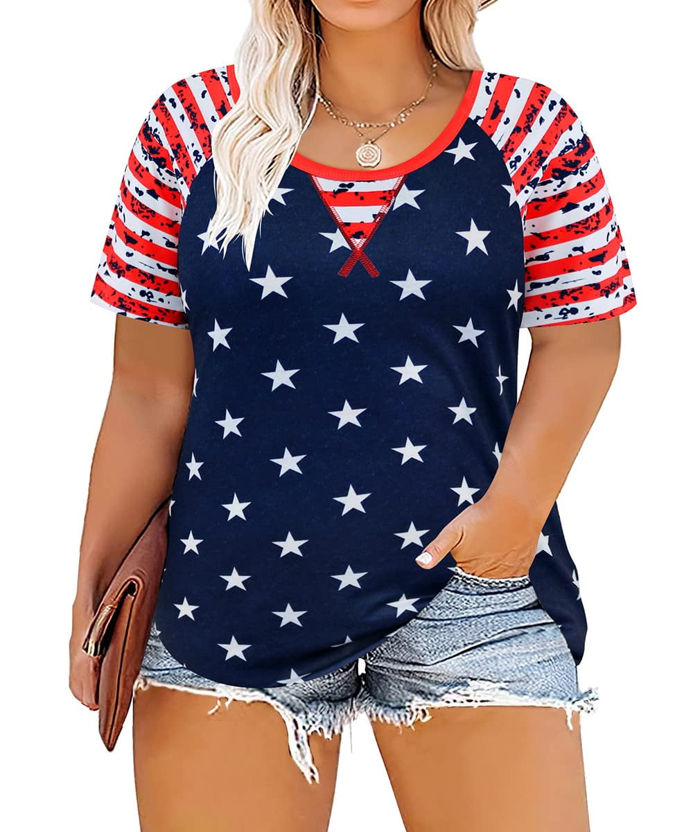 TIYOMI Ladies Plus Size 4X Tops 4th of July Summer Short Sleeve Tops ...