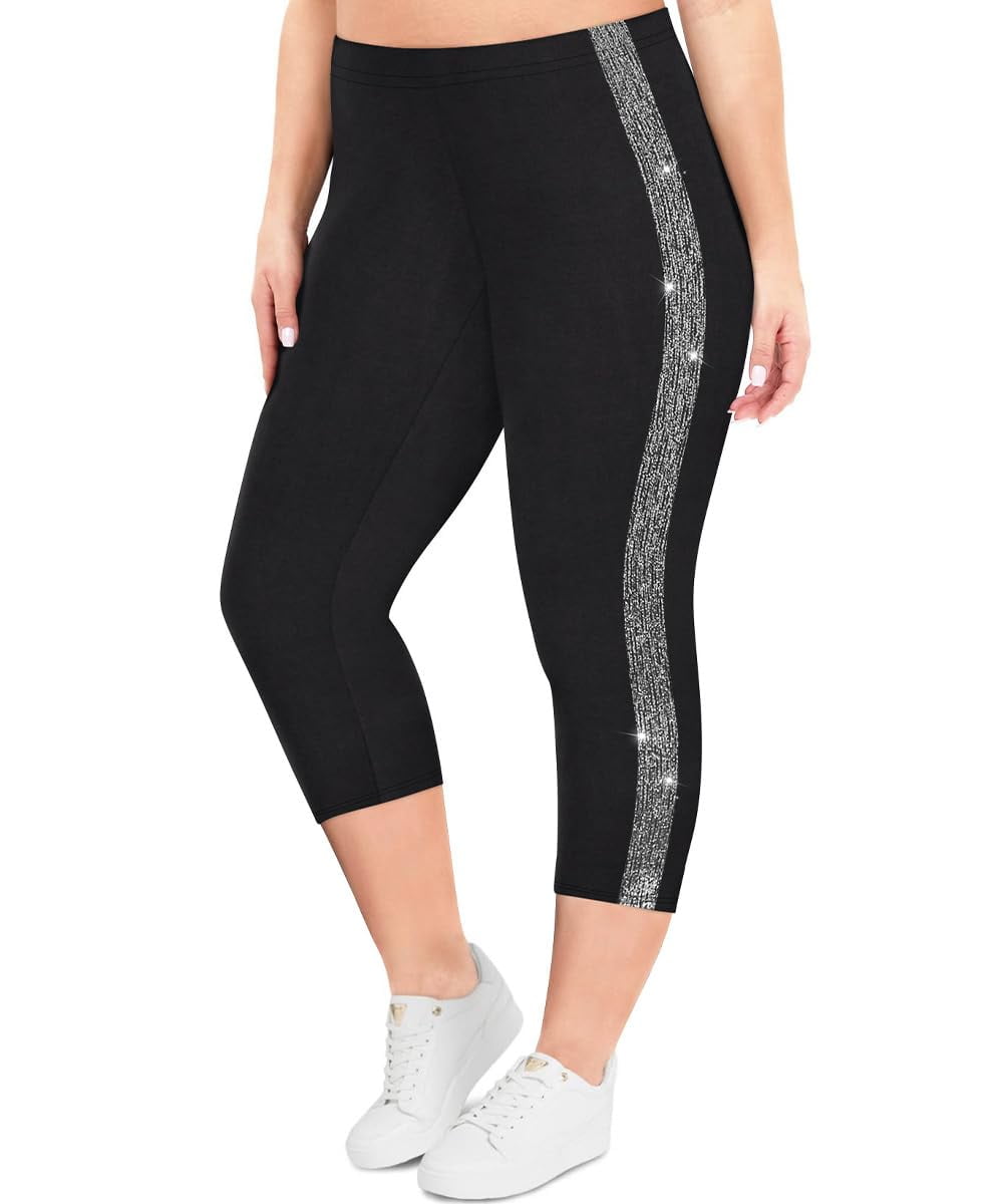TIYOMI Ladies Plus Size Capri 4X Silver Diamond Side Casual Stretchy ...