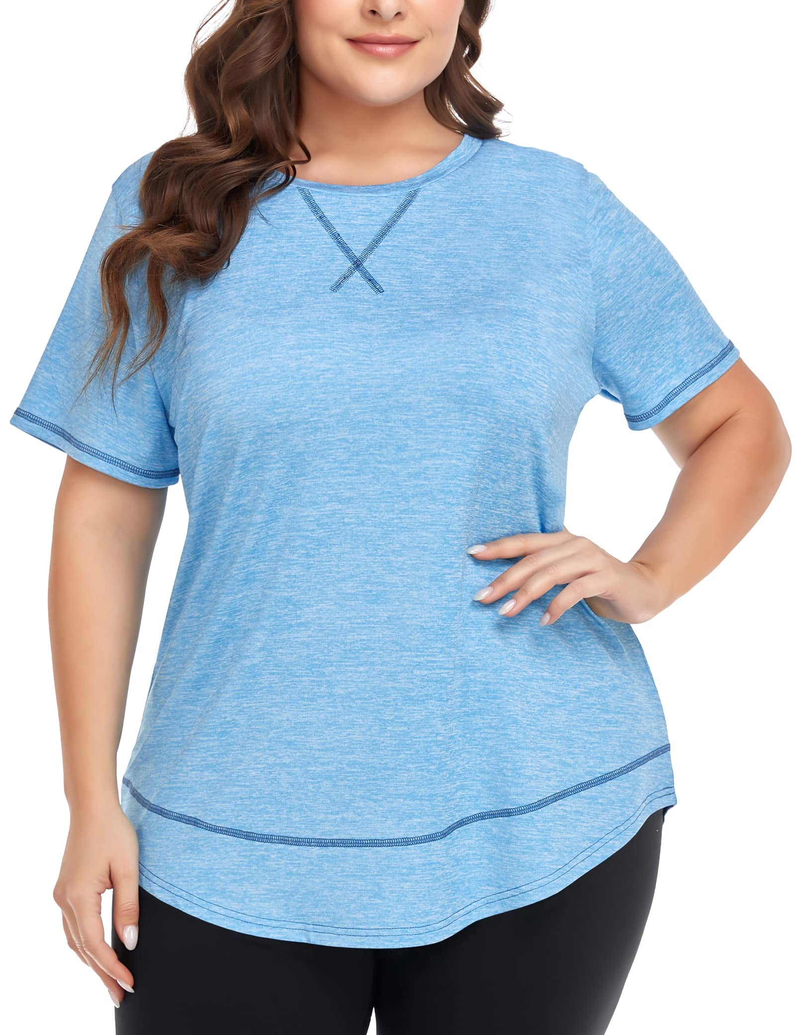 TIYOMI Plus Size 5X Athletic Shirts For Women Blue Sport Tops Crewneck ...