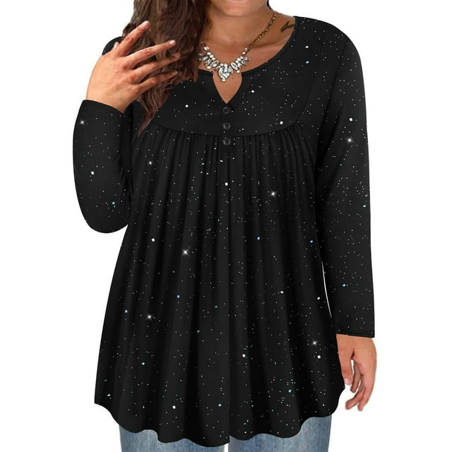 TIYOMI Plus Size 5X Long Sleeve Sequin Tunics For Women Black Swing ...