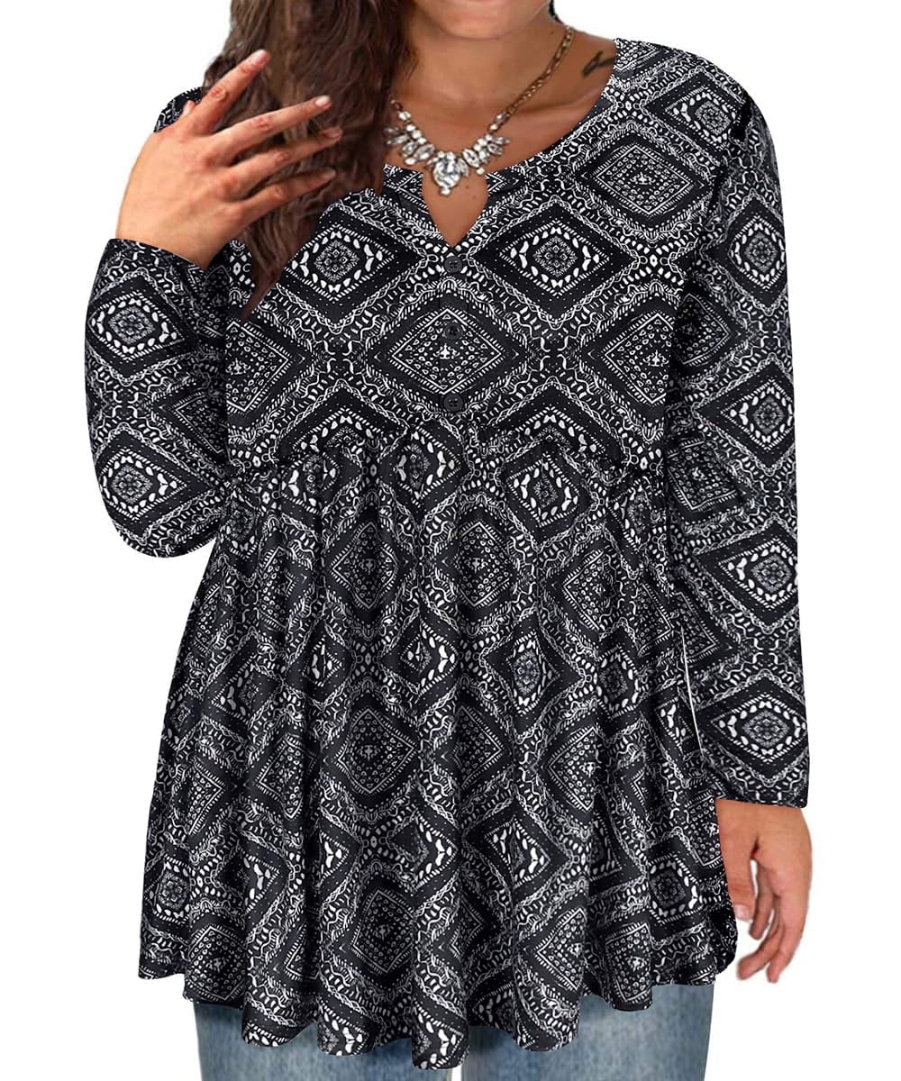 TIYOMI Plus Size 5X Long Sleeve Tunic For Women Cashew Floral Henley V ...