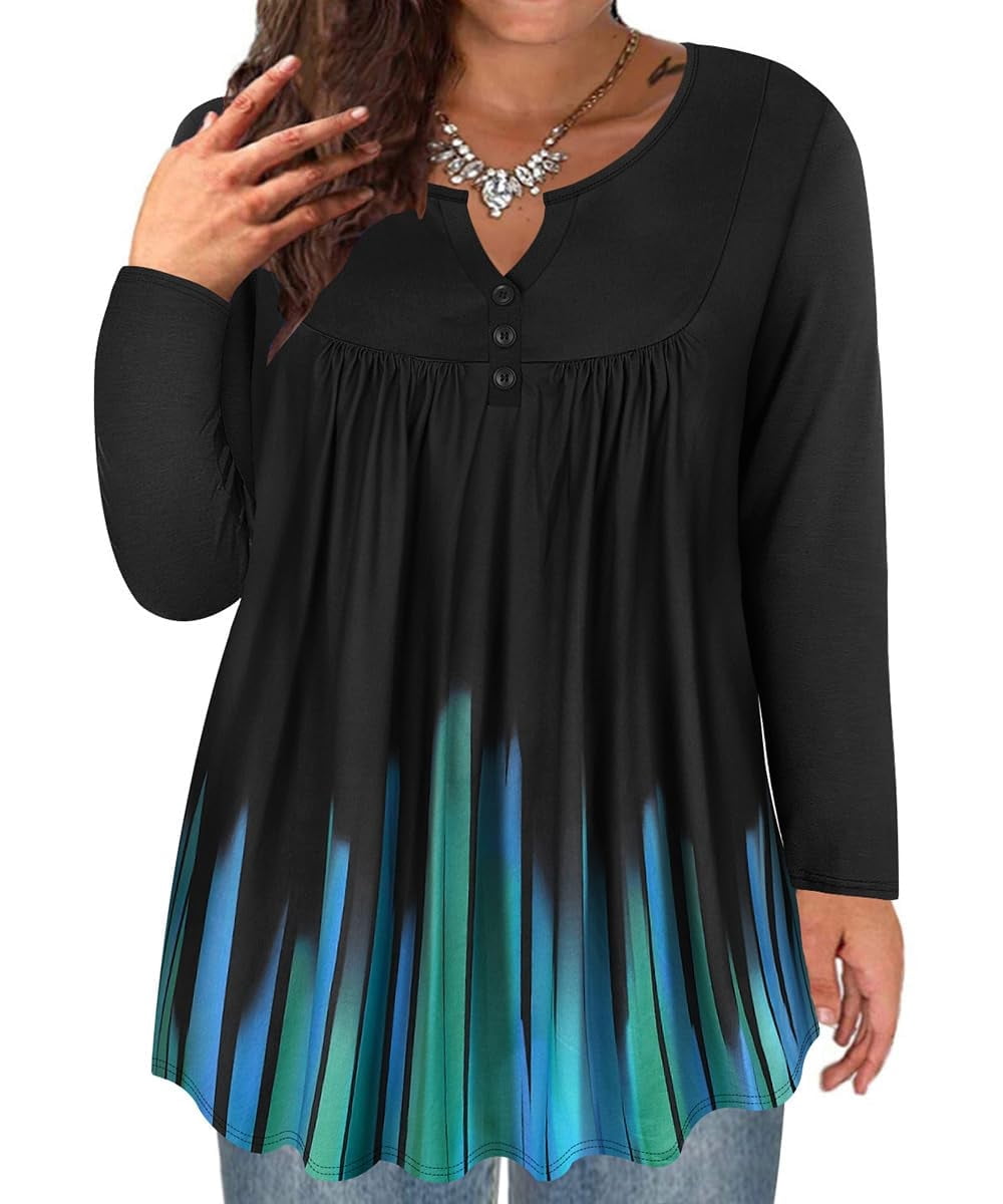 TIYOMI Plus Size 5X Long Sleeve Tunics For Women Blue Tie Dye Henley ...