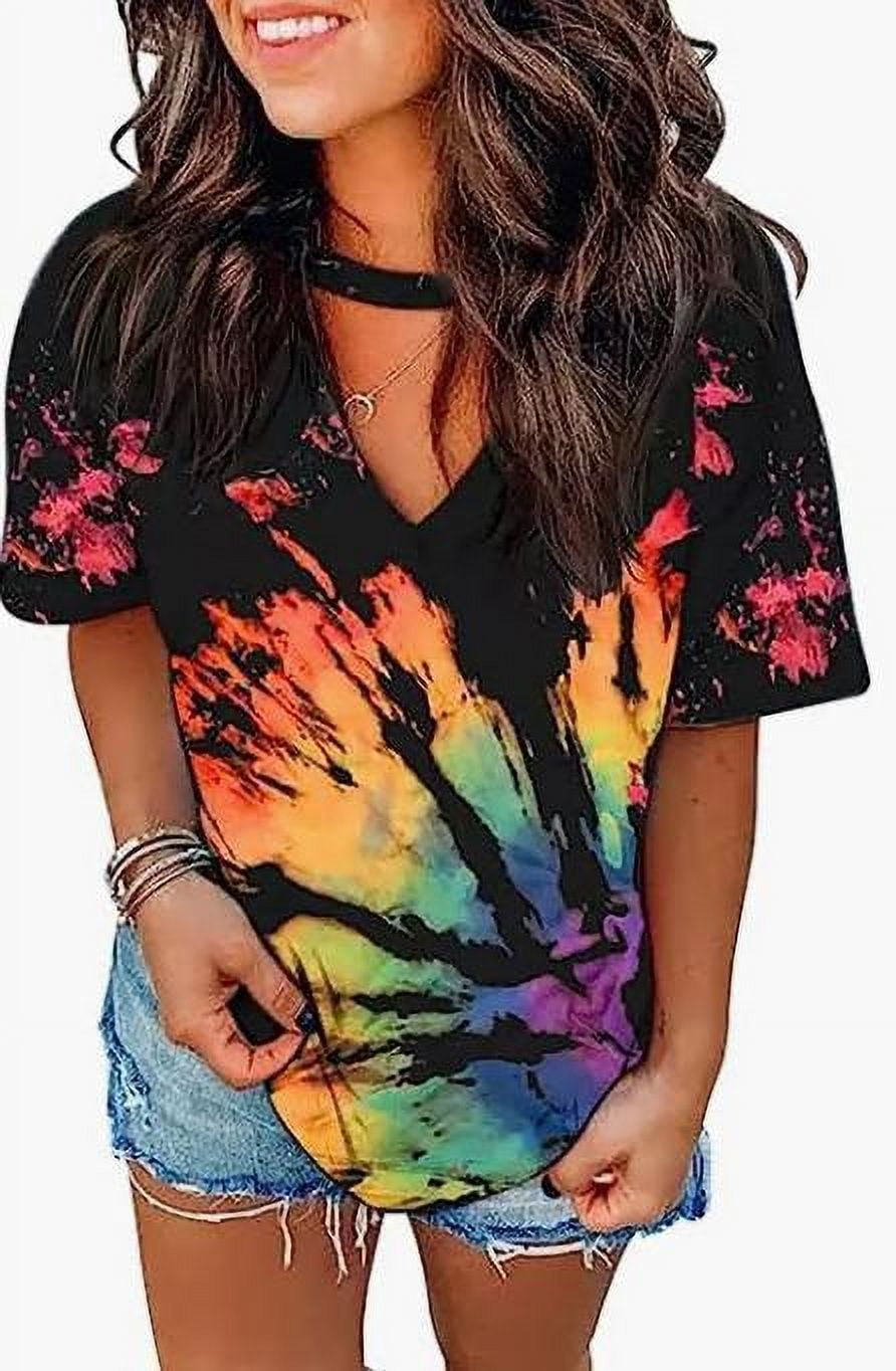 TIYOMI Plus Size 5X Shirts For Women Rainbow Tie Dye Tank Tops V Neck ...