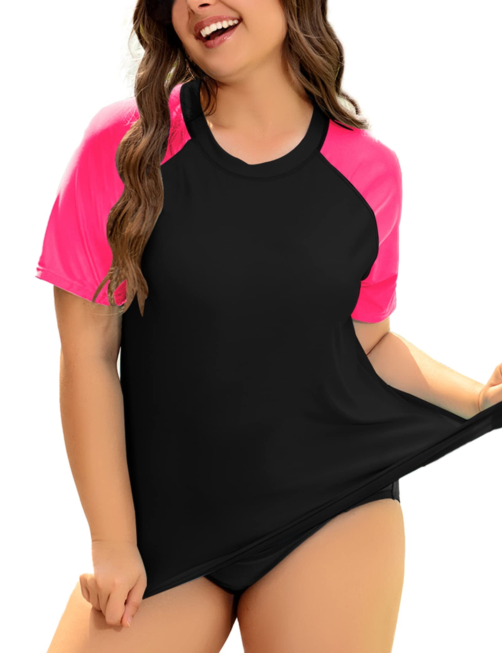 Tiyomi Plus Size 5x Swimsuit Shirts For Women Rash Guard Tops Black