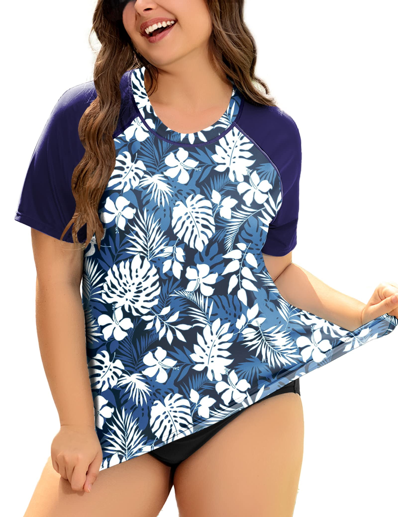 Tiyomi Plus Size 5x Swimsuit Shirts For Women Rash Guard Tops Blue