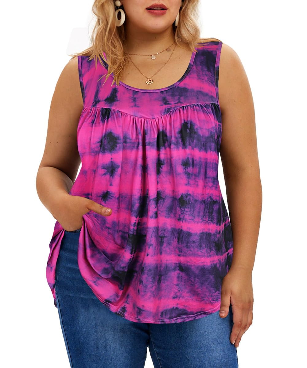 TIYOMI Plus Size 5X Tank Tops For Women Tie Dye Pleated Tunic Tank Tops ...